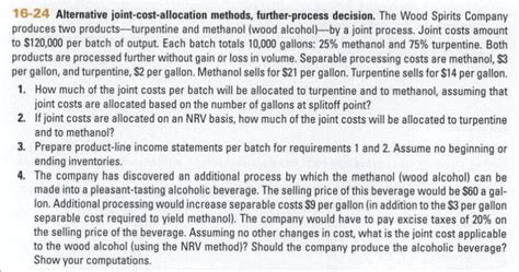 Solved 16 24 Alternative Joint Cost Allocation Methods