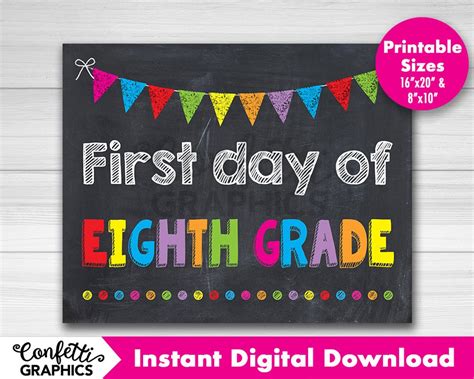 First Day Of Eighth Grade Sign First Day Of 8th Grade Chalkboard