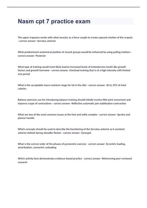 Nasm Cpt 7 Practice Exam 2023 With 100 Correct Answers Nasm Cpt Stuvia Us