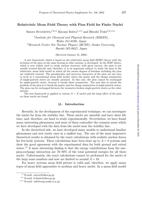 Pdf Relativistic Mean Field Theory With Pion Field For Finite Nuclei