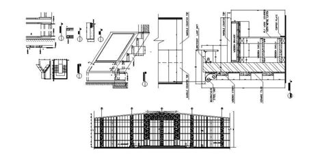 Gate And Fence Elevation Section Installation And Structure Details With Staircase Dwg File