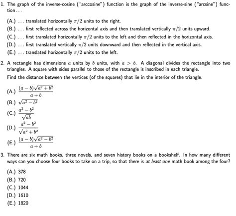 Solved 1 The Graph Of The Inverse Cosine Arccosine