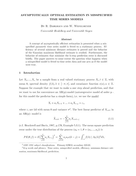 Pdf Asymptotically Optimal Estimation In Misspecified Time Series Models