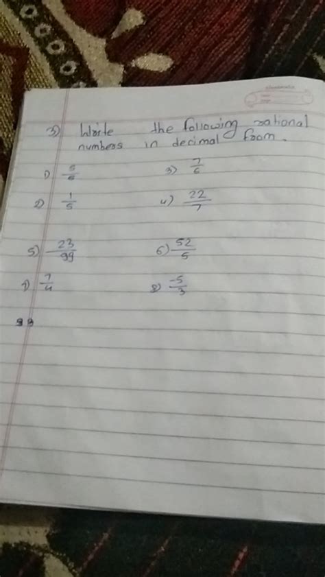 Write The Following Rational Numbers In Decimal Form 1 5 6 2 1 5 3 7