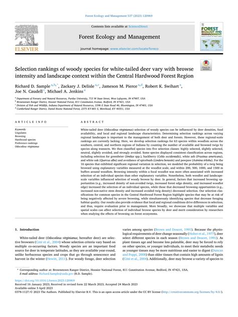 Pdf Selection Rankings Of Woody Species For White Tailed Deer Vary