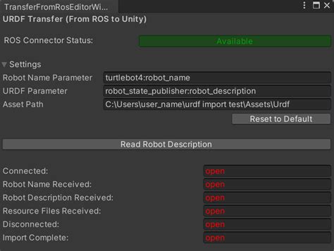 User App ROS TransferURDFFromROS Siemens Ros Sharp Wiki GitHub
