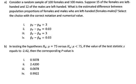 Solved A Consider A Random Sample Of Females And Chegg Com