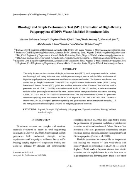 Pdf Rheology And Simple Performance Test Spt Evaluation Of High Density Polypropylene Hdpp
