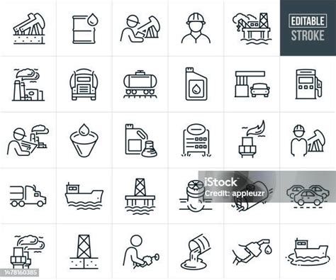 석유 및 석유 생산 산업 얇은 선 아이콘 편집 가능한 스트로크 아이콘에 대한 스톡 벡터 아트 및 기타 이미지 아이콘 엔진 오일 석유 Istock