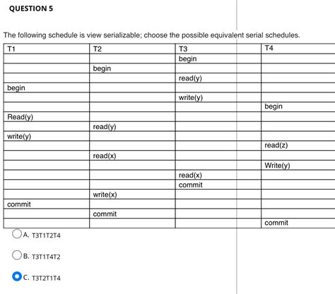 Solved The Following Schedule Is View Serializable Choose