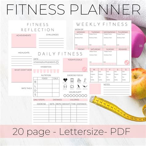 Monthly Fitness Printable Planner Fitness Tracker Workout