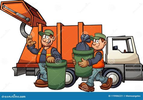 Garbage Men Picking Up Trash Cartoon Vector 119906221