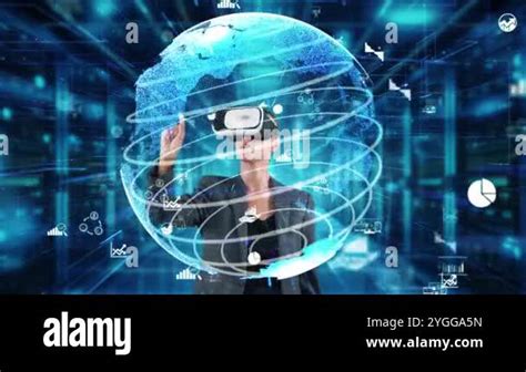 Businesswoman Selecting Big Data Dynamic Market Rotating World Analysis