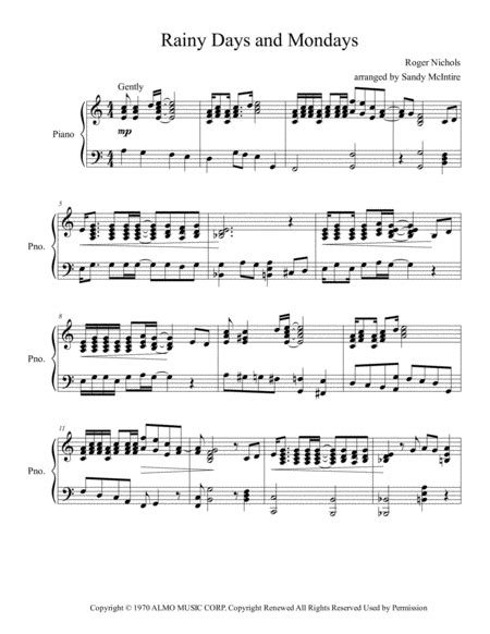 Rainy Days And Mondays By The Carpenters Piano Method Piano Solo