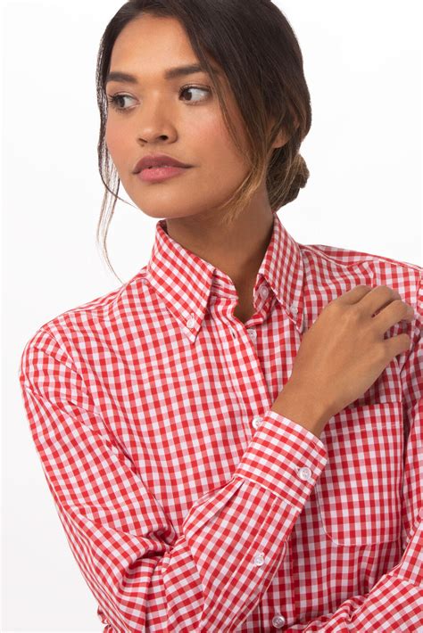 Womens Gingham Dress Shirt Chef Works