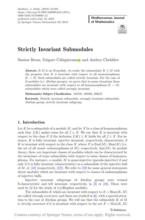 Strictly Invariant Submodules Request Pdf