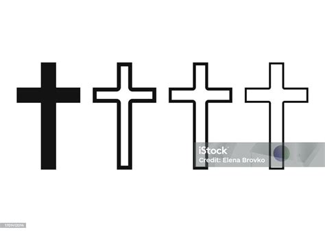 Christian Cross 벡터 아이콘입니다 흰색 바탕에 기독교 십자가 세트 벡터 그림입니다 다양한 흑인 기독교 십자가 0명에 대한 스톡 벡터 아트 및 기타 이미지