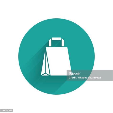 긴 그림자로 분리 된 백서 쇼핑 백 아이콘입니다 패키지 기호입니다 녹색 원 버튼입니다 벡터 일러스트레이션 가방에 대한 스톡 벡터 아트 및 기타 이미지 Istock