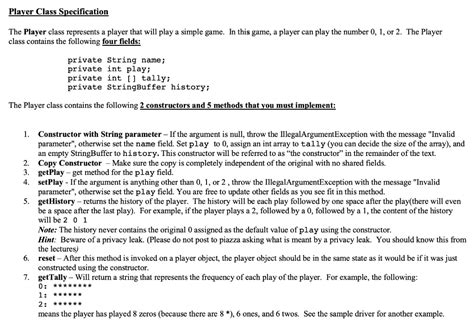Solved Player Class Specification The Player Class