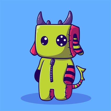 귀여운 만화 괴물 벡터 마스코트 프리미엄 벡터