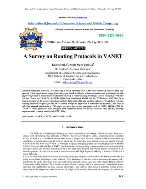 Pdf Survey On Routing Protocols In Vanet