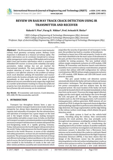 Review On Railway Track Crack Detection Using Ir Transmitter And Receiver Pdf