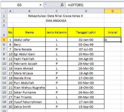 Membuat Inisial Nama Awal Dengan Cepat Di Microsoft Excel ADMIN EXCEL