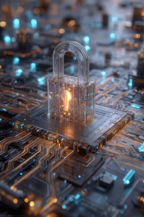 Exploring Cybersecurity And Data Privacy Through The Lens Of A Padlock On A Circuit Board Stock