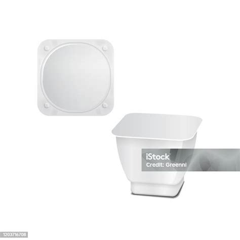 유제품 요구르트 크림 디저트 잼을위한 플라스틱 랩과 호일 커버흰색 플라스틱 용기 벡터 사각형 팩 모형 템플릿 세트 0명에 대한 스톡 벡터 아트 및 기타 이미지 Istock