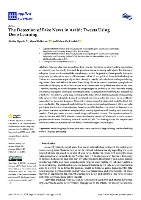 Pdf Detecting Fake News In Arabic Tweets With Deep Learning