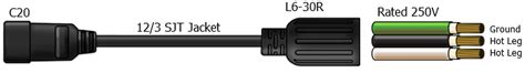 C20 To L6 30R Plug Adapter 20A 250V 12 3 SJT PDU Whips