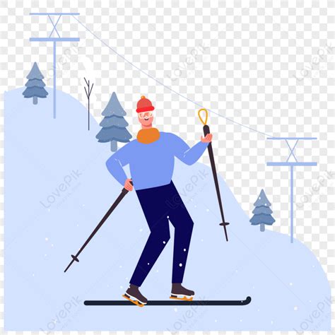 손으로 그린 만화 겨울 스키 그림푸른sled Png 일러스트 무료 다운로드 Lovepik