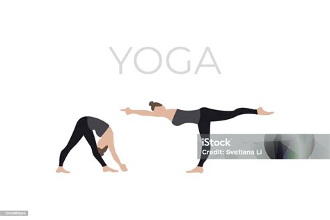 한 젊은 여성이 요가 포즈를 취하고 있다 요가 포즈의 캐릭터 버전입니다 가리기에 대한 스톡 벡터 아트 및 기타 이미지 가리기