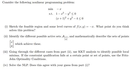 Consider The Following Nonlinear Programming Problem Chegg Com