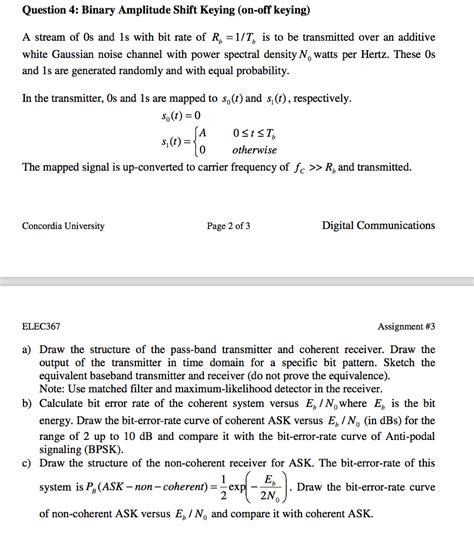 Question 4 Binary Amplitude Shift Keying On Off Chegg Com