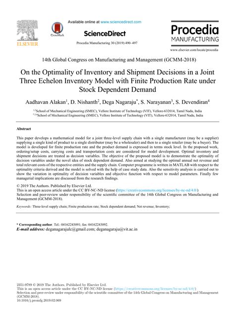Pdf On The Optimality Of Inventory And Shipment Decisions In A Joint Three Echelon Inventory