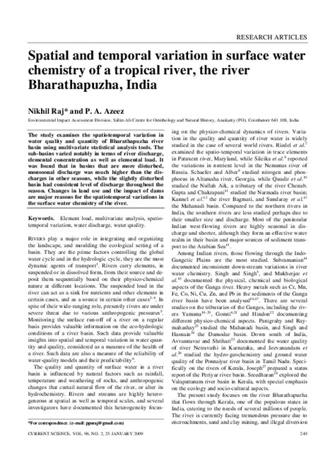 Pdf Spatial And Temporal Variation In Surface Water Chemistry Of A Tropical River The River