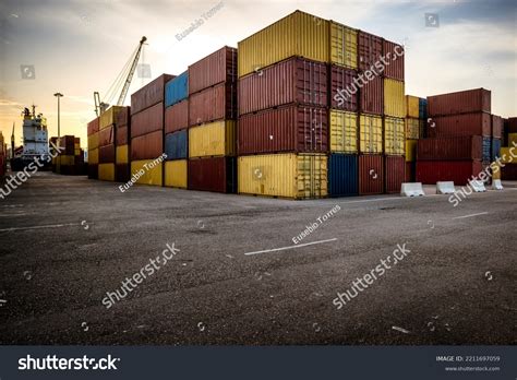 Stack Containers Piled Port Crane Loading Stock Photo Shutterstock
