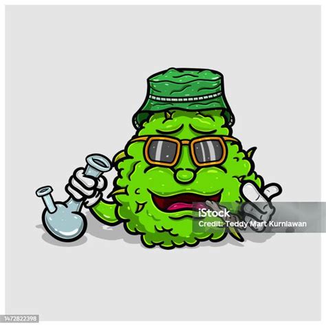 유리로 된 잡초 만화 버킷 모자를 쓰고 유리 봉과 흡연을 가져옵니다 대마초에 대한 스톡 벡터 아트 및 기타 이미지 대마초 유머 만화 Istock