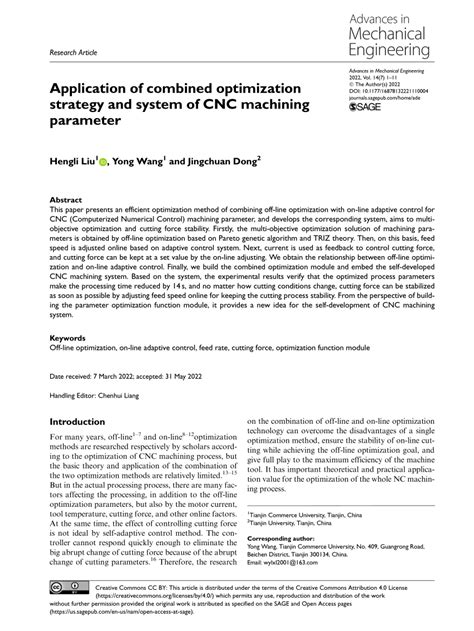 pdf application of combined optimization strategy and system of cnc machining parameter