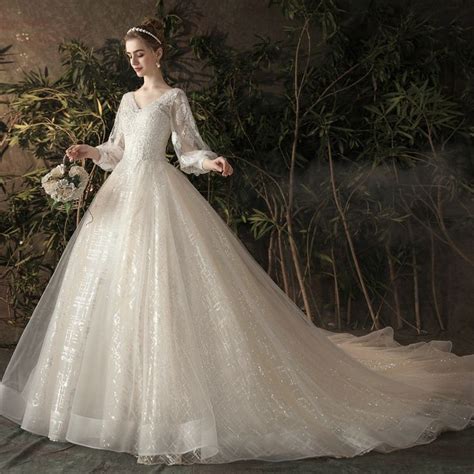 2023 Luxury Sequin Beading V Neck Wedding Dress Vestido De Noiva