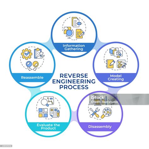 Reverse Engineering Process Infographic Circles Flowchart Stock Illustration Download Image