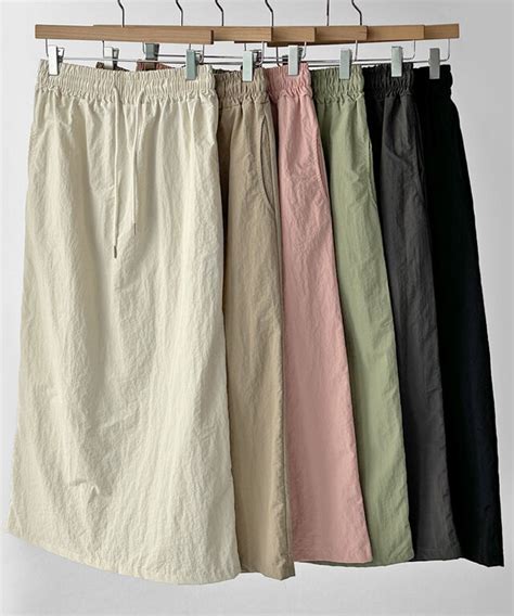 밀라그레이 나일론 바스락 여름 트임 밴딩 H라인 롱 스커트 아노락 치마