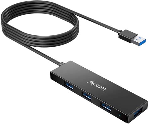 Alxum USB 3 0 Extension Hub 4 Port USB Hub Long Cord 4ft With MicroB Power Port USB Data Hub