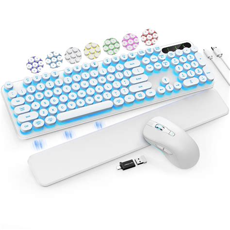 Wireless Keyboard And Mouse Backlit Typewriter Keyboard With Retro Round Keycaps Detachable