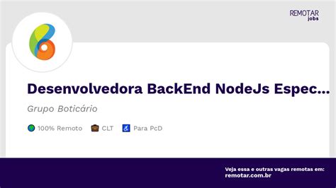 Desenvolvedora Backend Nodejs Especialista Ii Vagas 100 Remotas