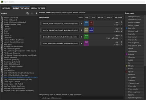 substance output template for built in render pipeline unity engine