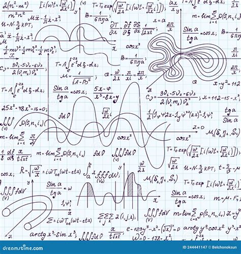 Math Vector Seamless Pattern With Formulas Figures And Equations Handwritten On Grid Copybook