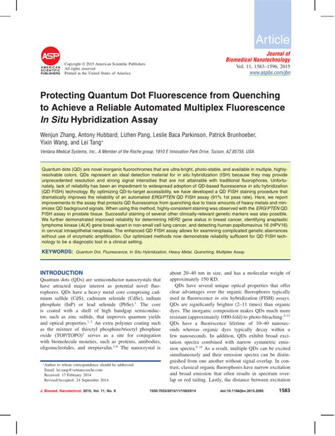 Pdf Protecting Quantum Dot Fluorescence From Quenching To Achieve A