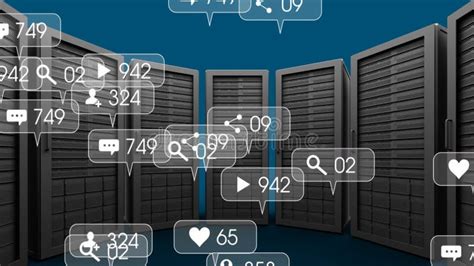 Social Media Interaction Icons Animation Over Server Racks In Data